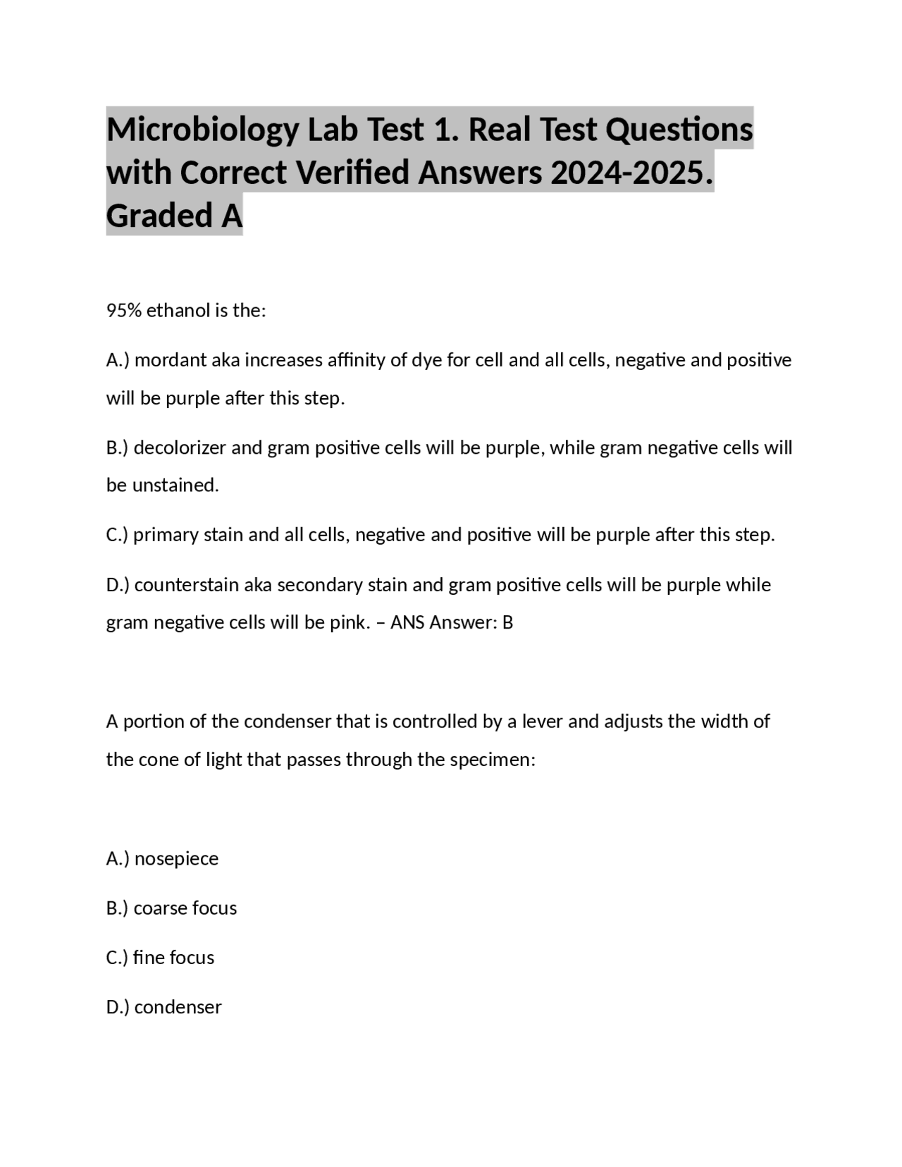 Microbiology Lab Test 1: Real Test Questions with Answers | Exams ...