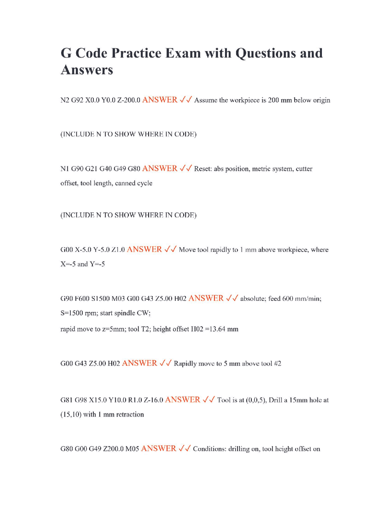 G Code Practice Exam with Questions and Answers | Exams Engineering ...