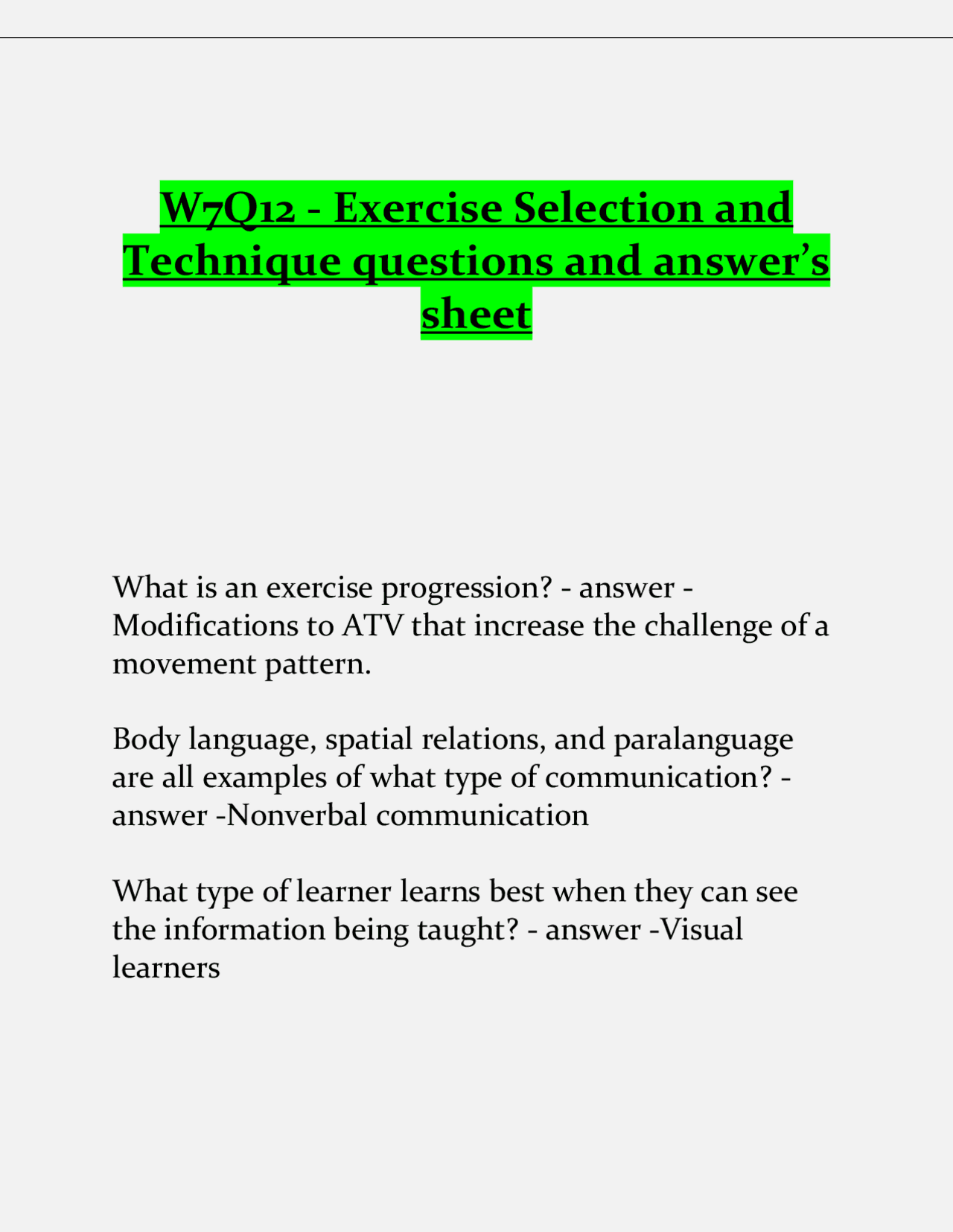 Exercise Selection and Technique: Questions and Answers | Exams Nursing ...