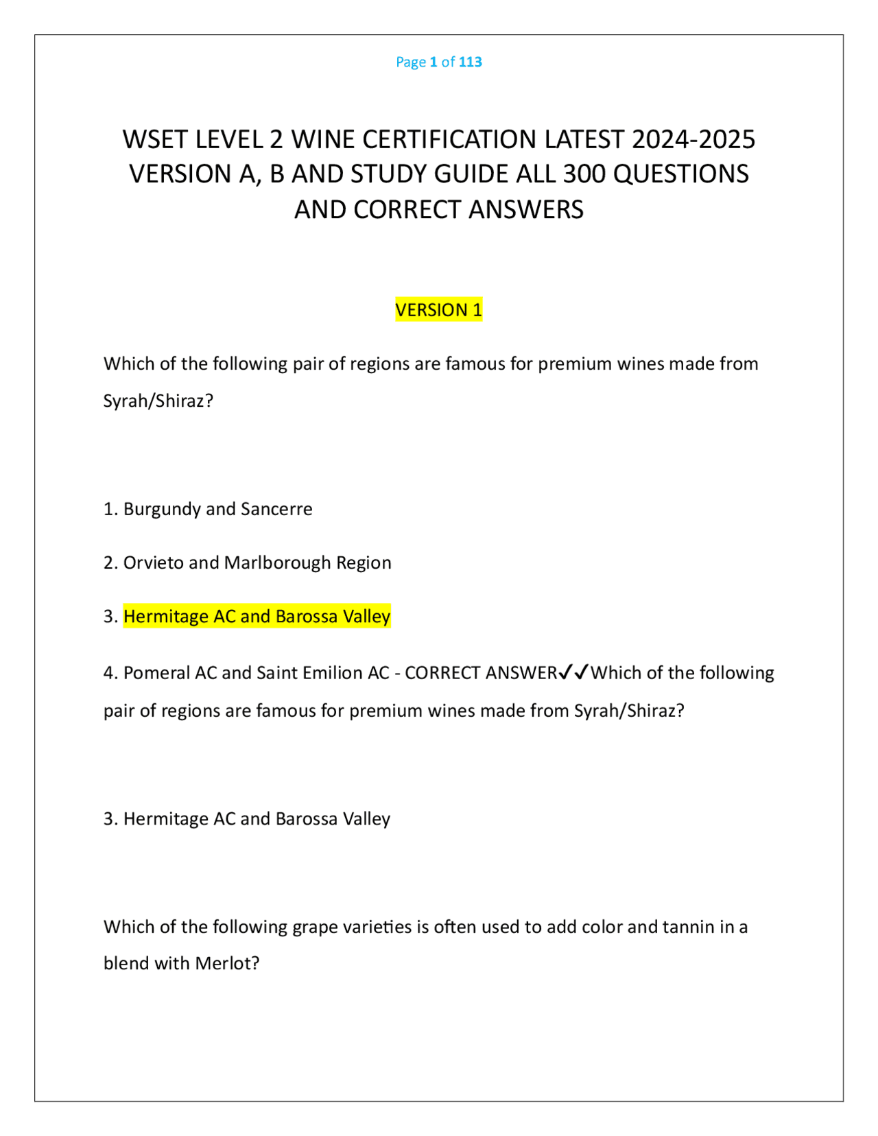 WSET LEVEL 2 WINE CERTIFICATION LATEST 2024-2025 VERSION A, B AND STUDY ...