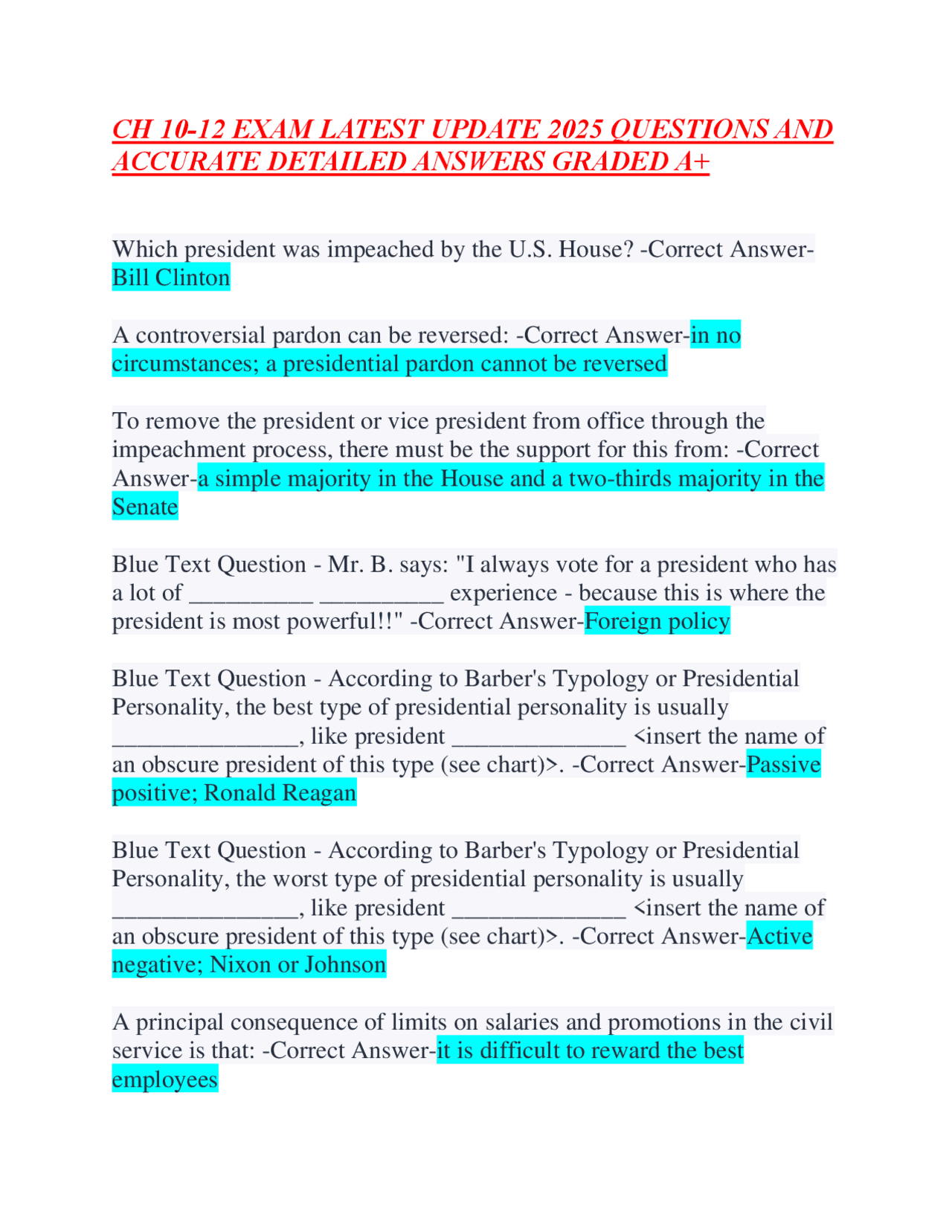 US Government Exam Questions and Answers: Chapters 10-12 | Exams Public ...