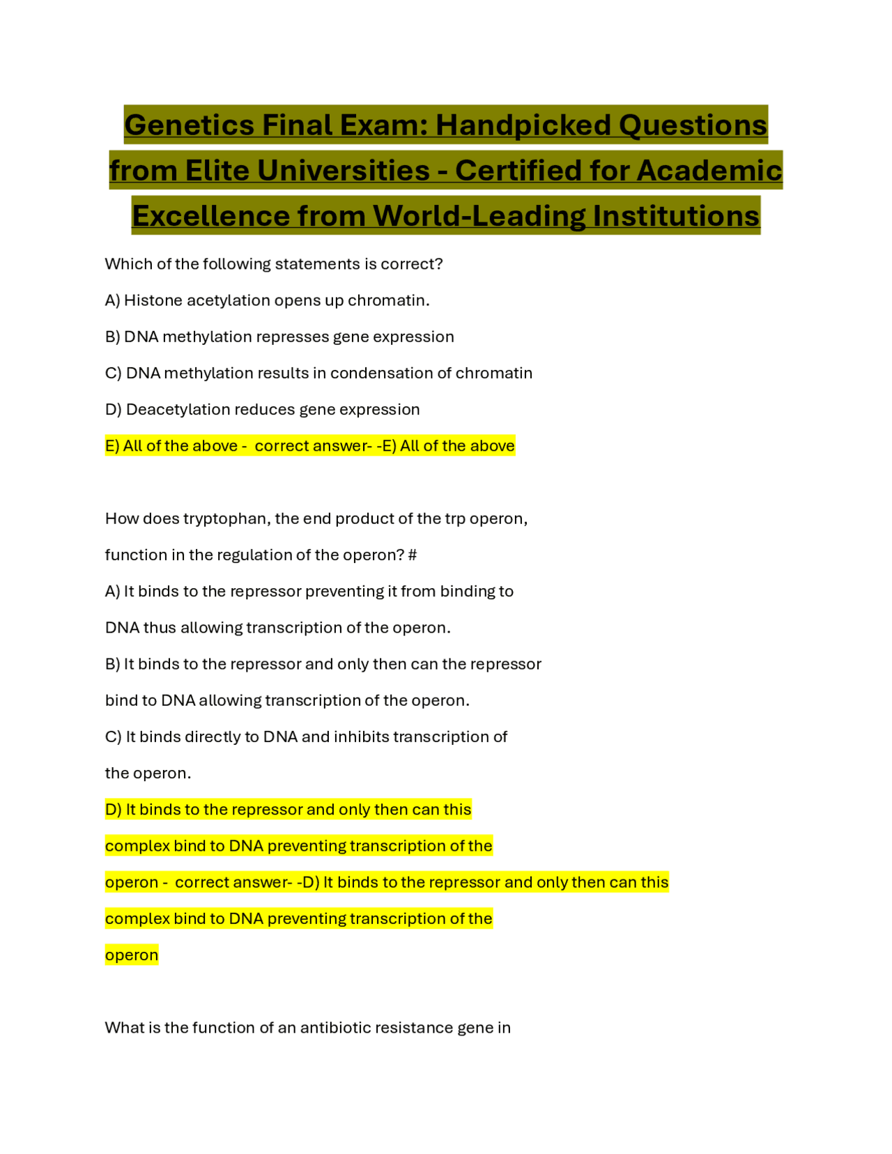 Genetics Final Exam: Handpicked Questions from Elite Universities ...