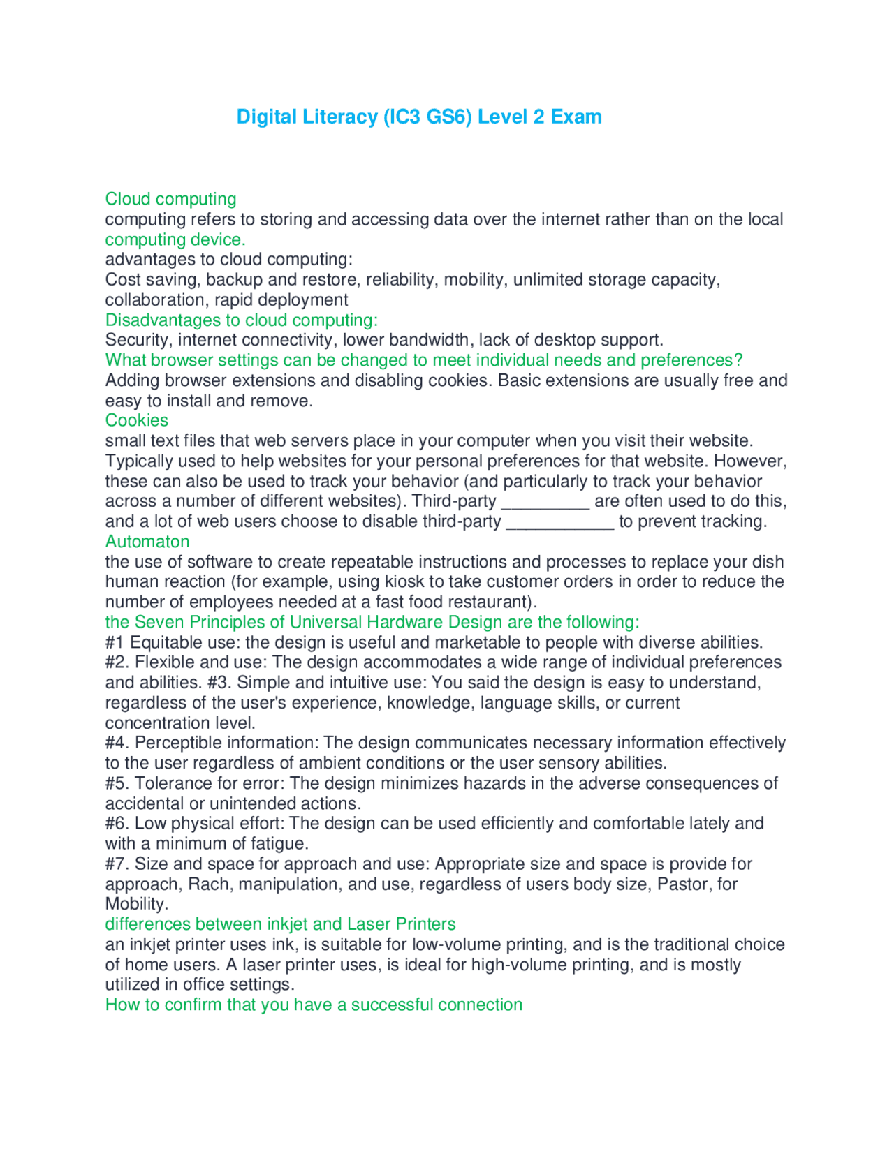 Digital Literacy (IC3 GS6) Level 2 Exam questions and answers100 ...