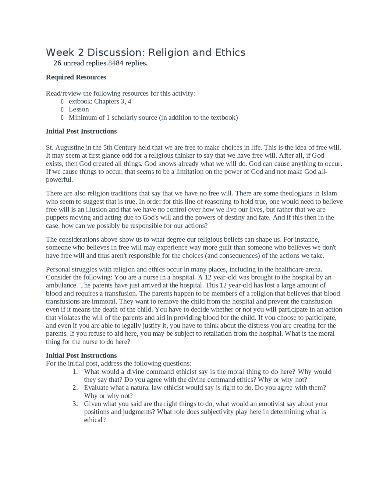 ETHC 445 Week 2 Discussion; Religion and Ethics | Assignments Ethics ...