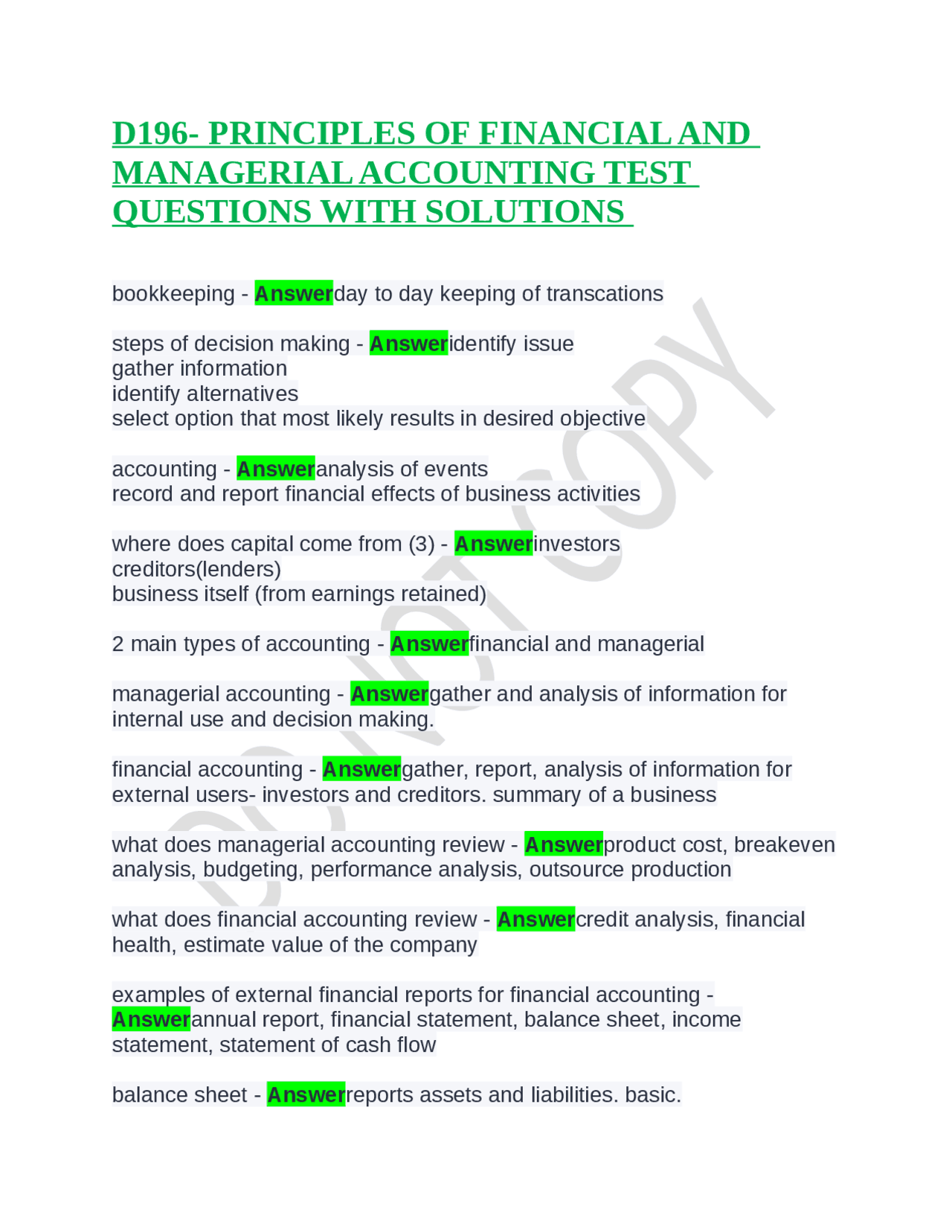 D196- PRINCIPLES OF FINANCIAL AND MANAGERIAL ACCOUNTING TEST QUESTIONS ...