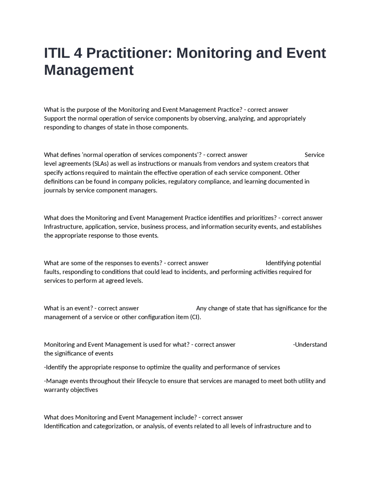 ITIL 4 Practitioner Proctored Exam Questions And Answers. | Exams Nursing | Docsity