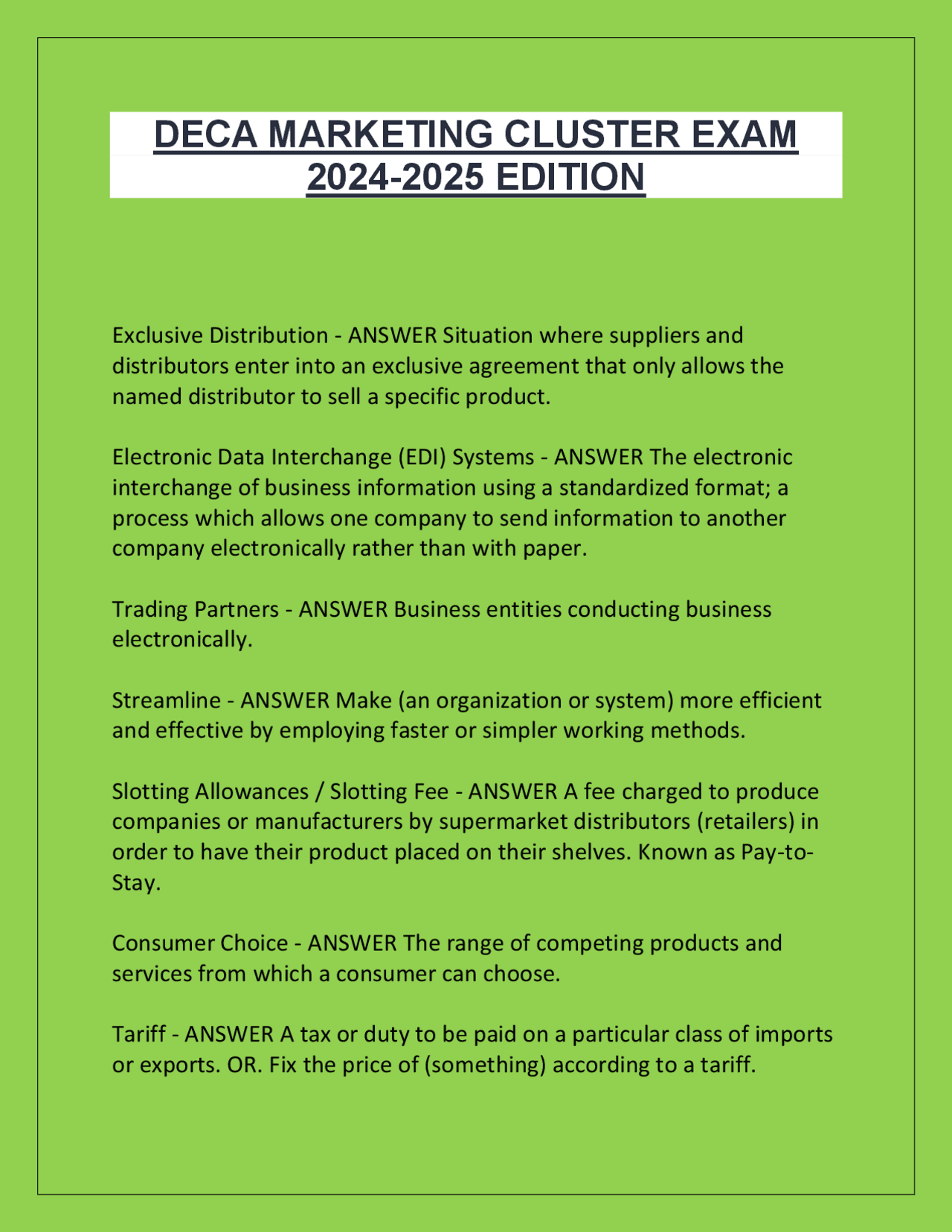 DECA MARKETING CLUSTER EXAM 2025 OUR LATEST VERIFED EDITION | Exams ...