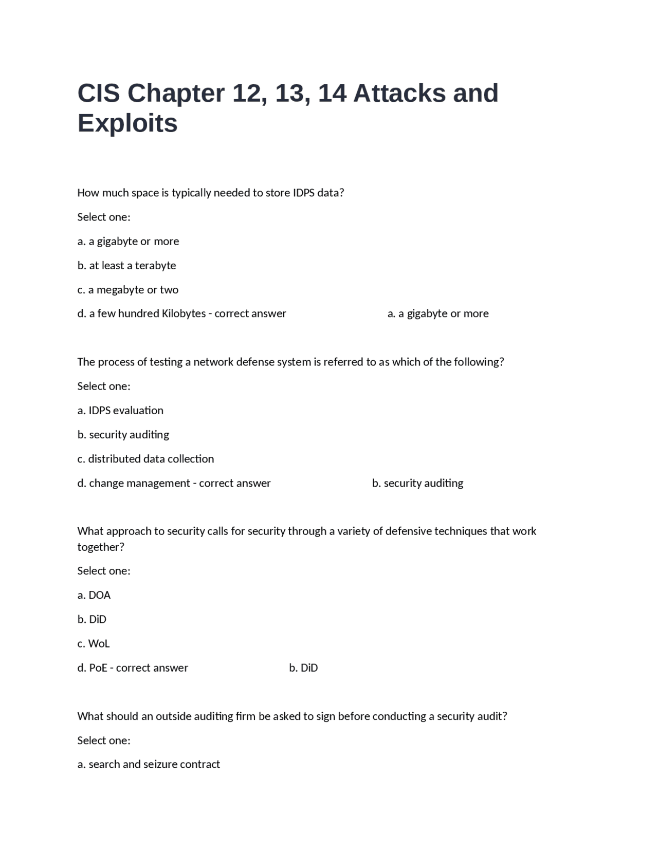 CIS Chapter 12 Assessment Questions And Answers. | Exams Nursing | Docsity