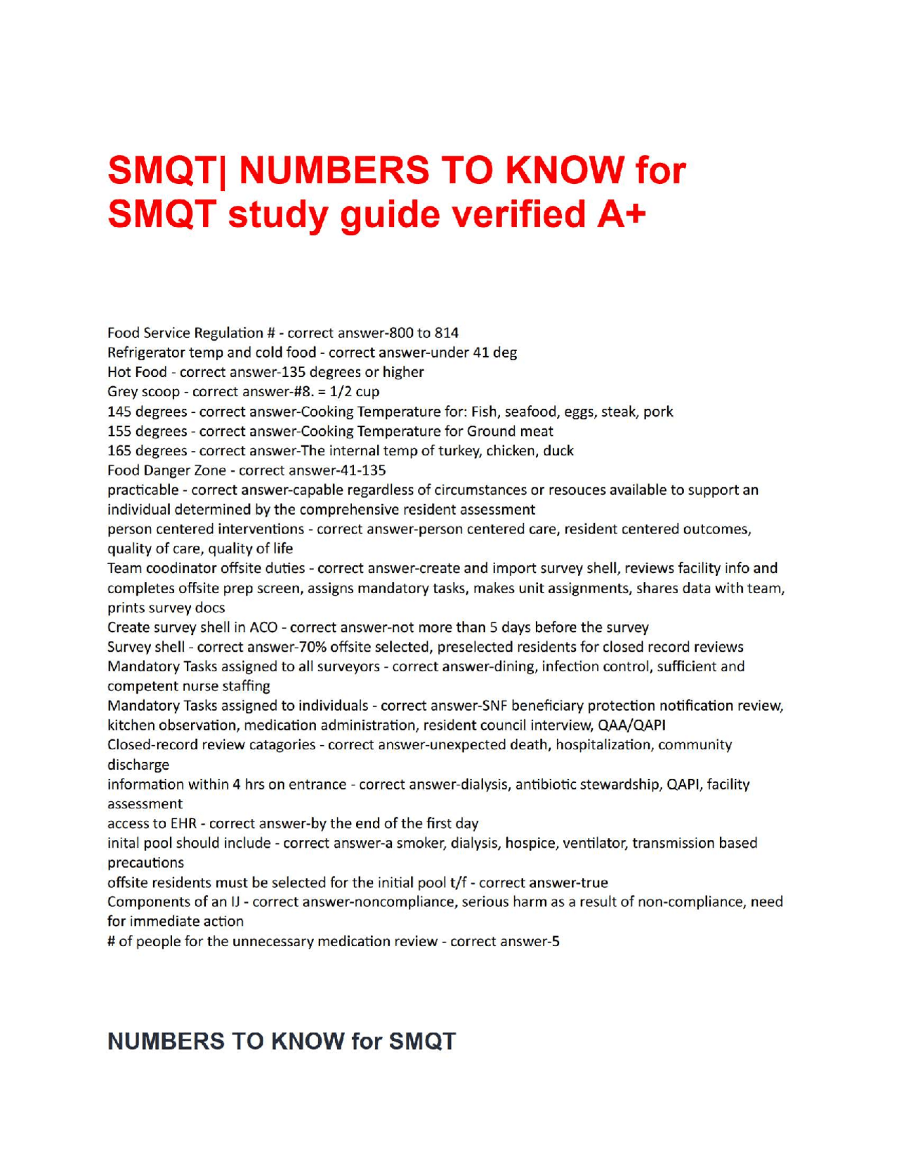 SMQT NUMBERS TO KNOW for SMQT study guide verified A+ | Exercises ...