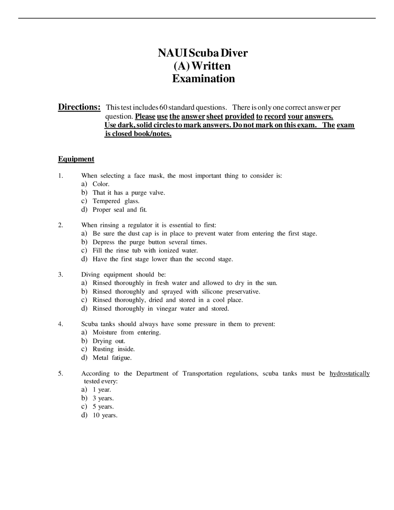NAUI Scuba Diver Exam: Diving Principles and Practices | Exams Nursing ...