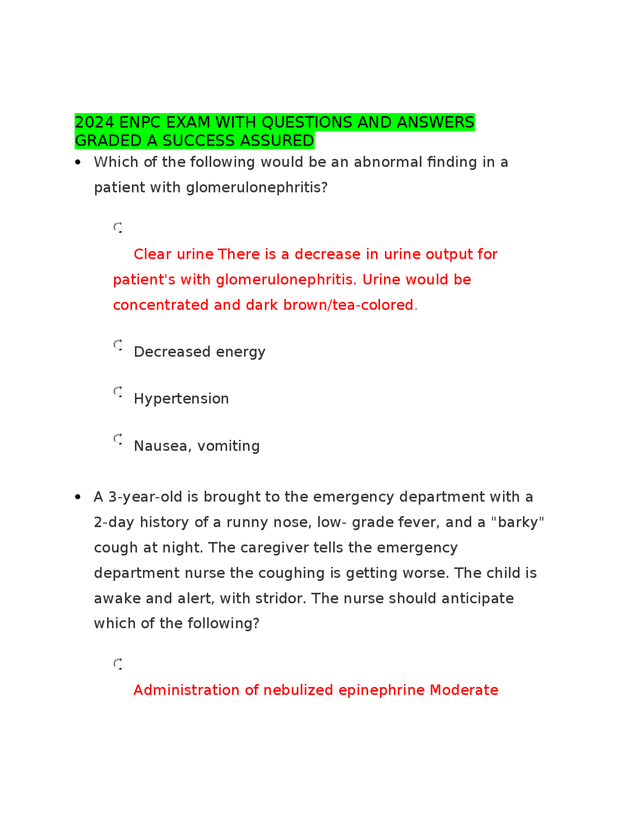 ENPC Exam Questions and Answers: Emergency Medicine Scenarios | Exams ...