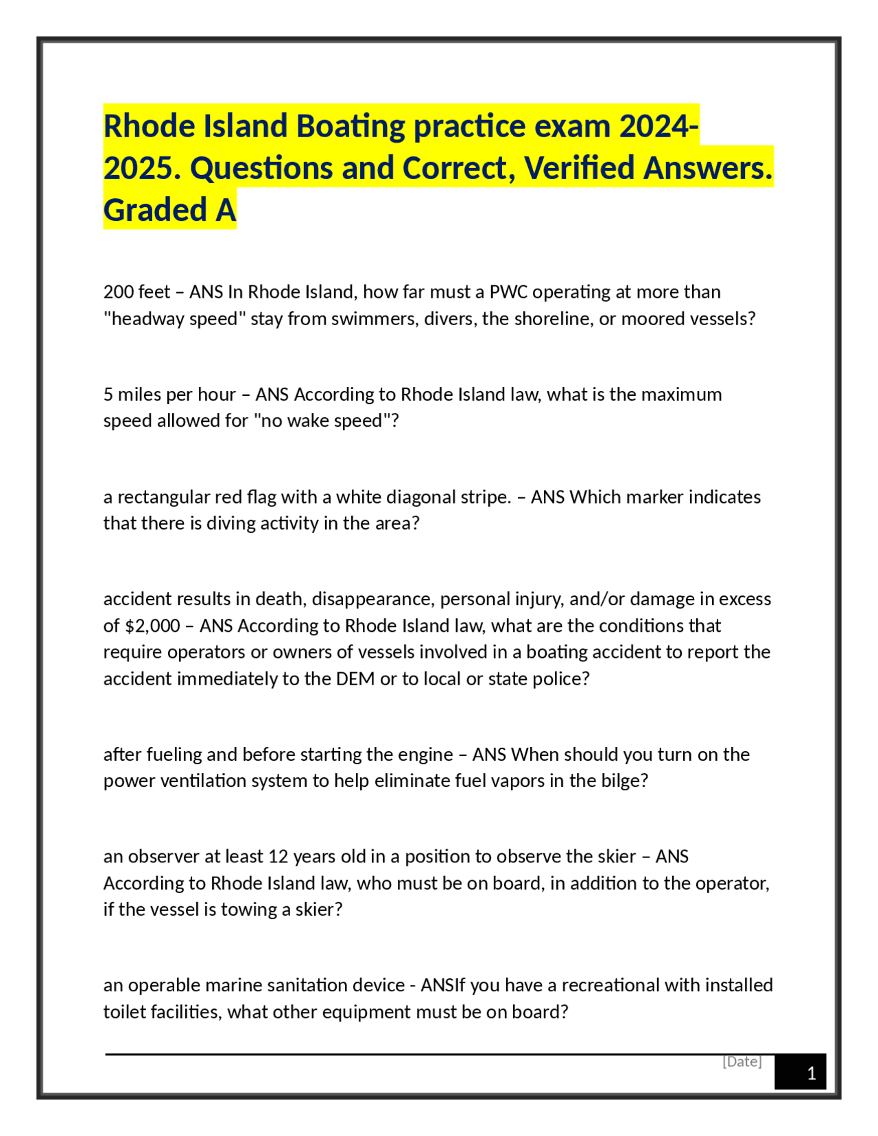 Rhode Island Boating Practice Exam: Questions and Answers | Exams ...