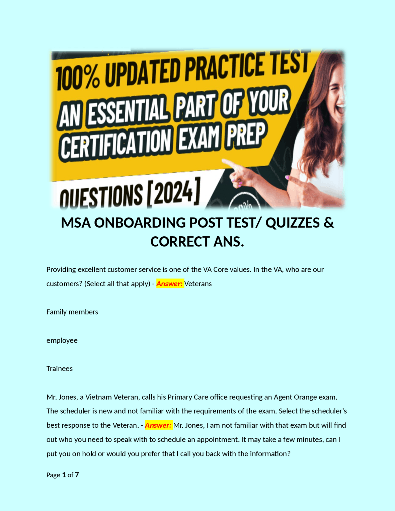 VA Healthcare Scheduling: Post-Test and Answers | Exams Nursing | Docsity