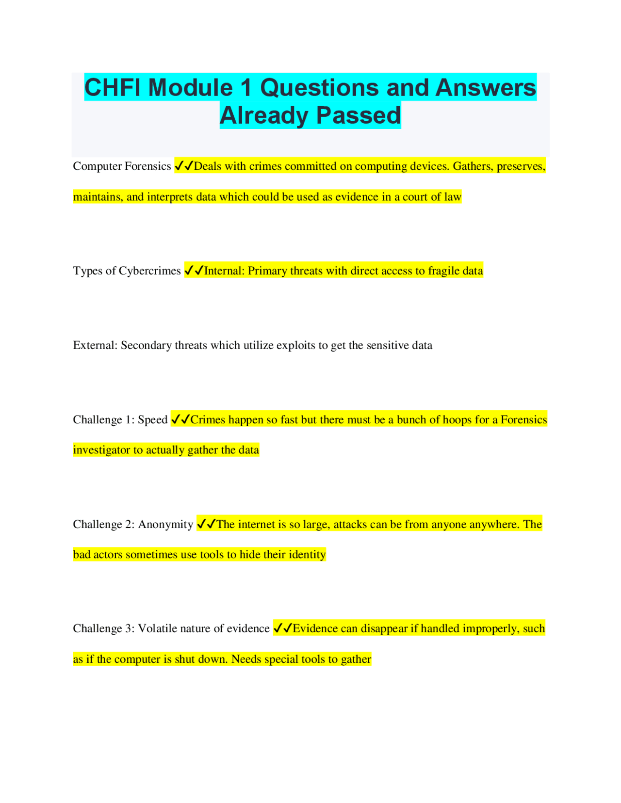 CHFI Module 1: Computer Forensics Fundamentals - Questions and Answers | Exams Computer Science ...