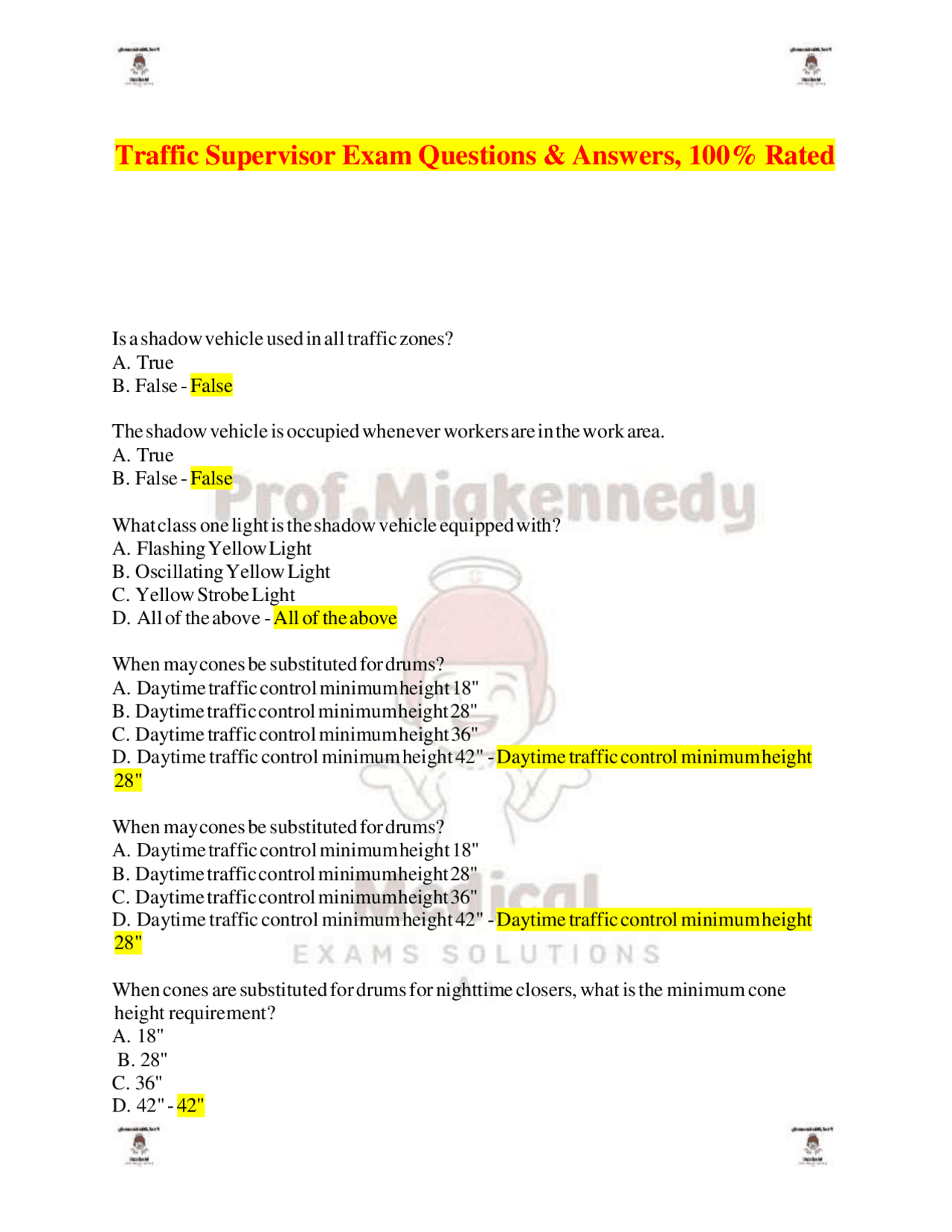 Traffic Supervisor Exam Questions & Answers, 100% Rated.pdf | Exams ...