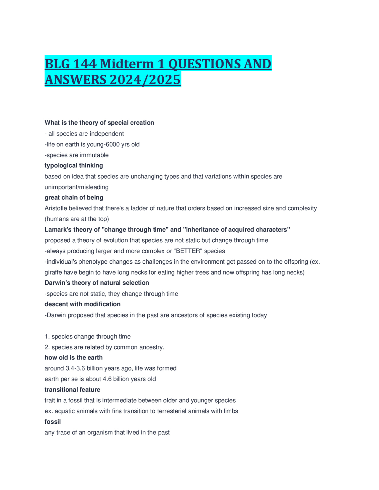 BLG 144 Midterm 1 QUESTIONS AND ANSWERS 2024/2025 | Exams History | Docsity