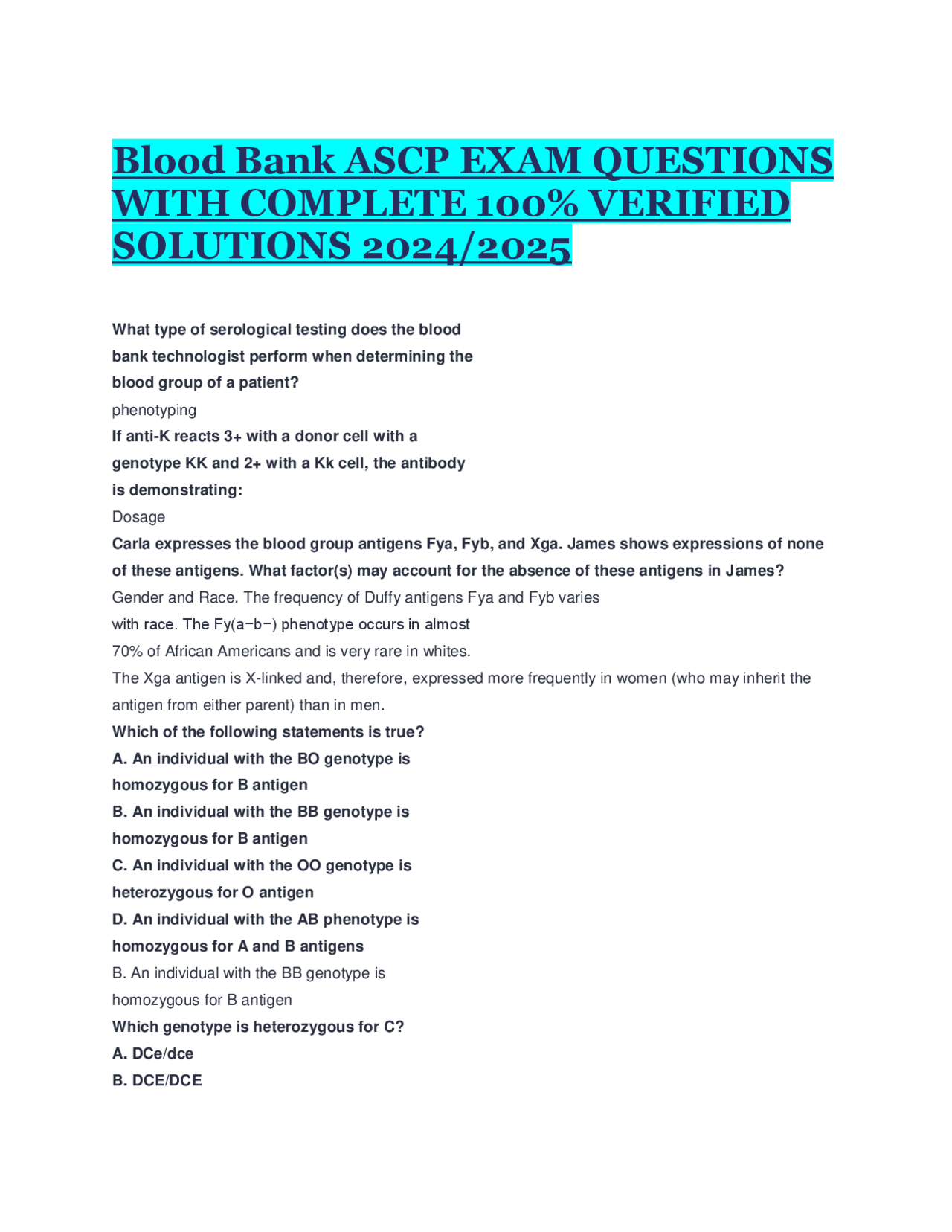 Blood Bank ASCP Exam Questions and Answers: Comprehensive Study Guide ...