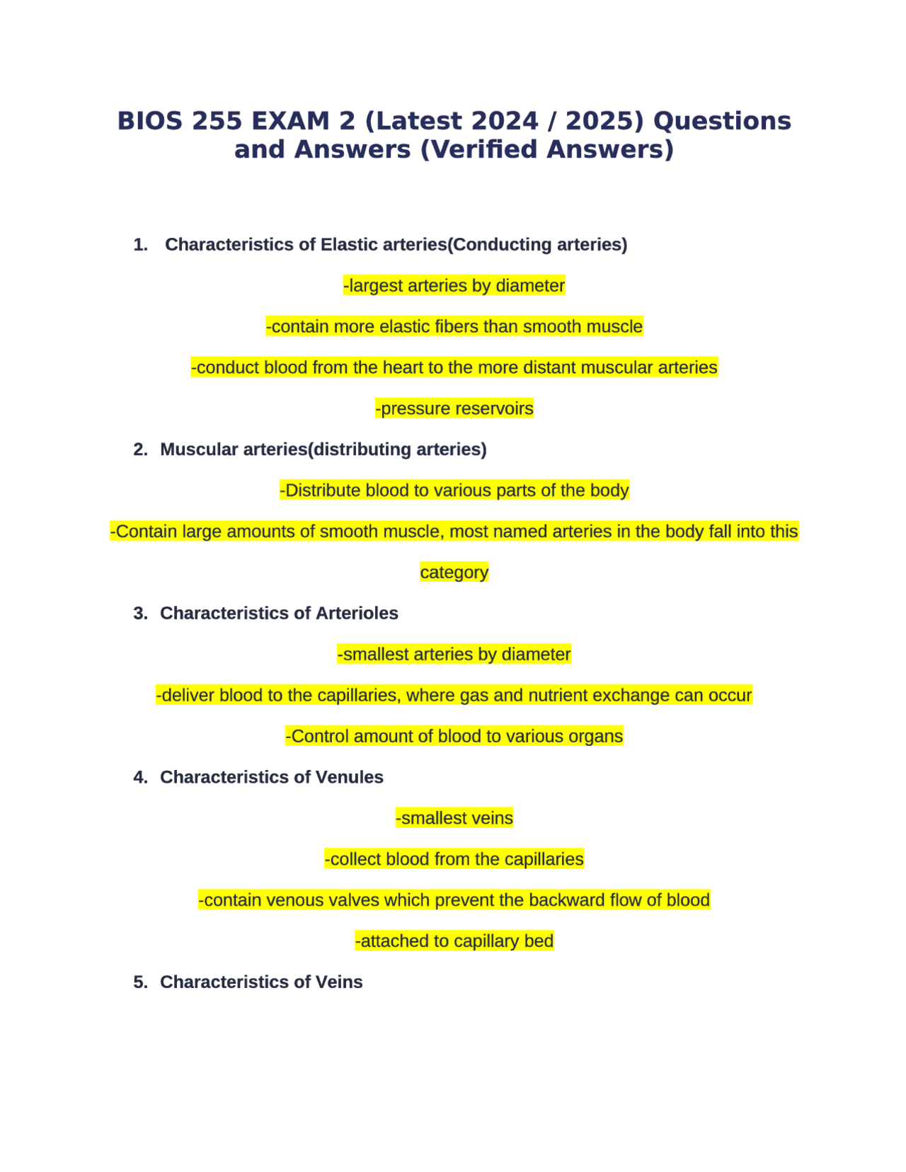 BIOS 255 EXAM 2 (Latest 2024 2025) Questions and Answers (Verified ...