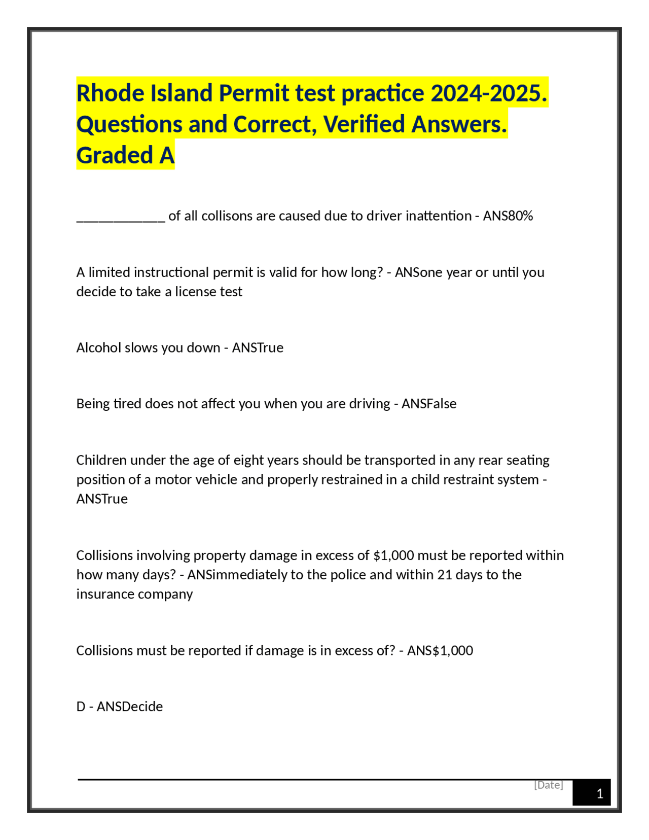 Rhode Island Permit Test Practice: Questions and Answers for 2024-2025 ...
