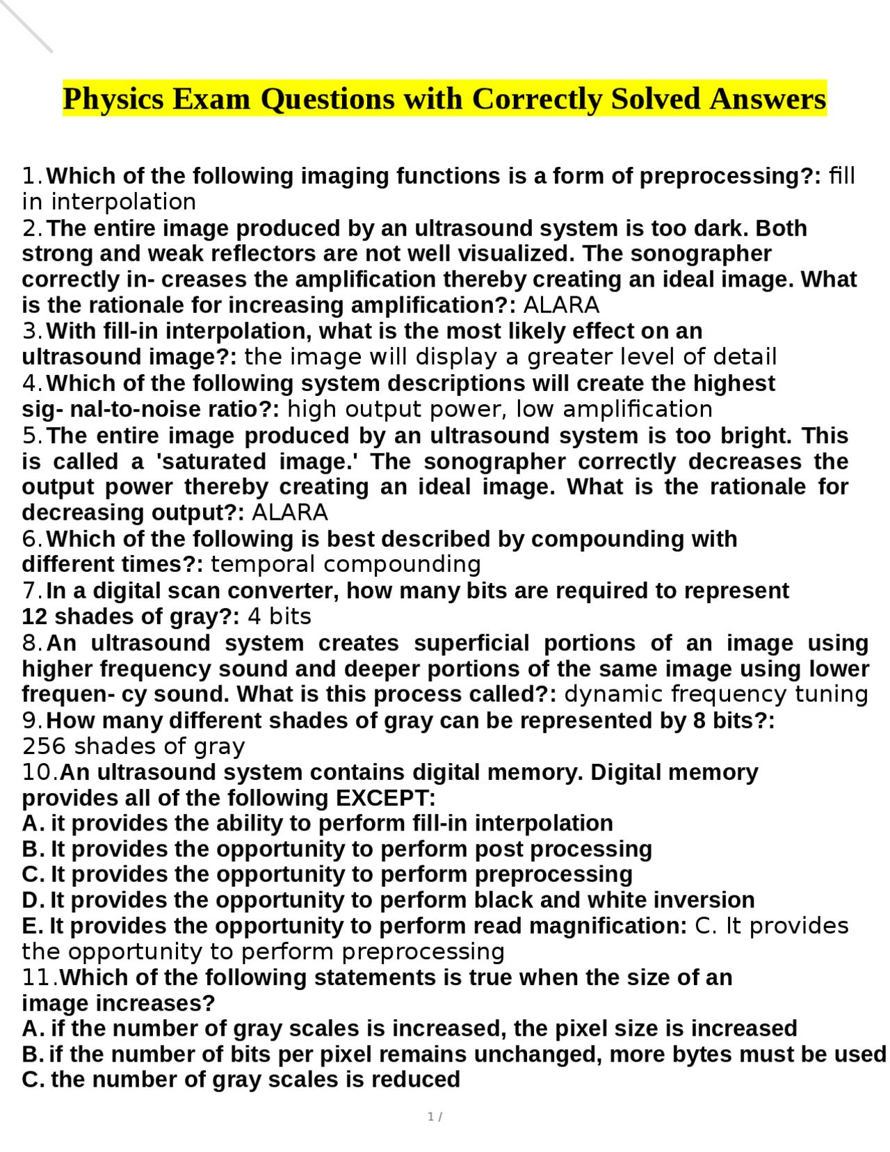 Physics Exam Questions with Correctly Solved Answers | Exams Physics | Docsity