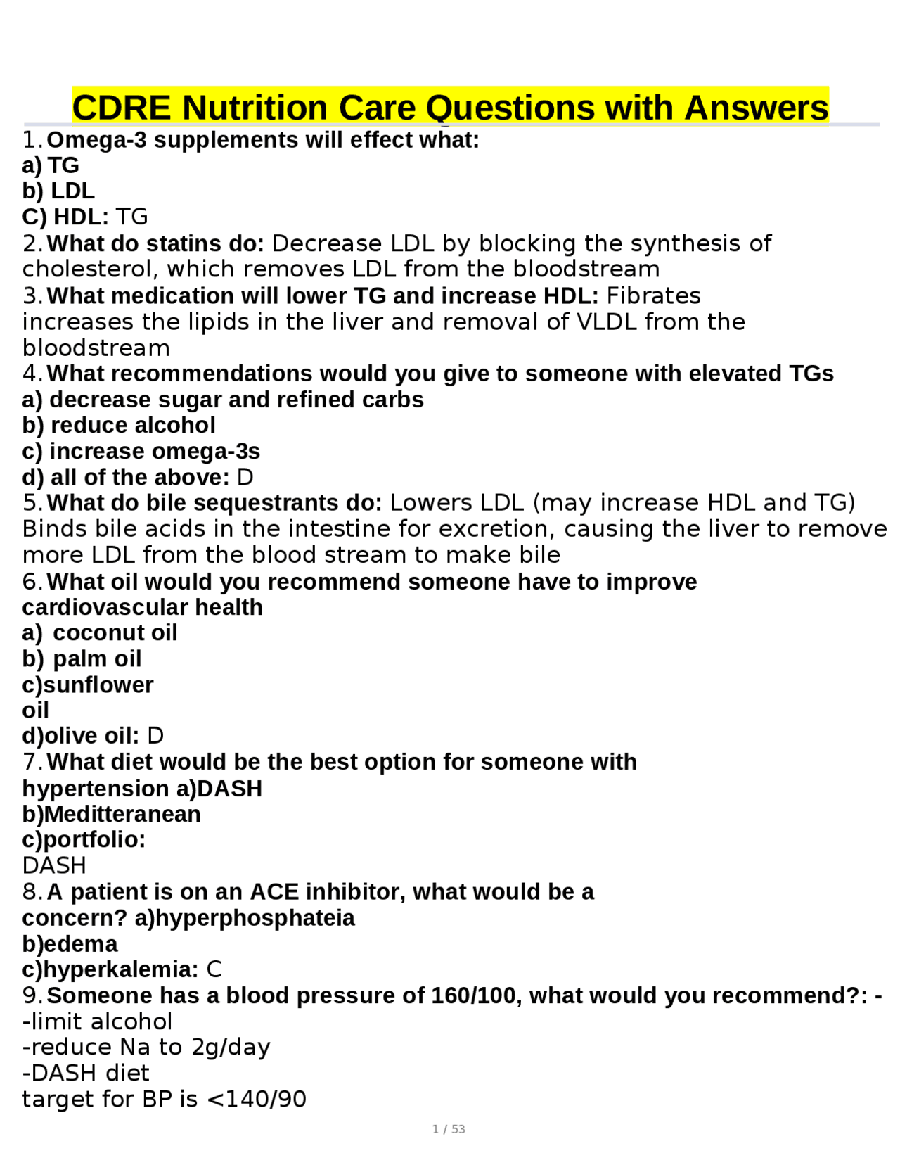 Nutrition Care Questions and Answers: A Comprehensive Guide for ...