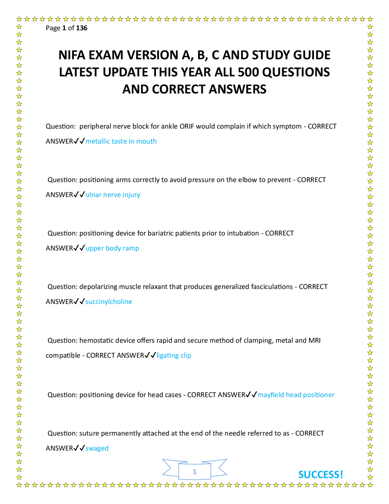 NIFA EXAM VERSION A, B, C AND STUDY GUIDE LATEST UPDATE THIS YEAR ALL ...