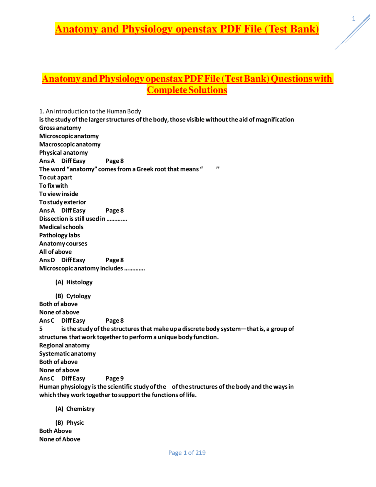 Anatomy and Physiology OpenStax Test Bank: Questions and Solutions ...