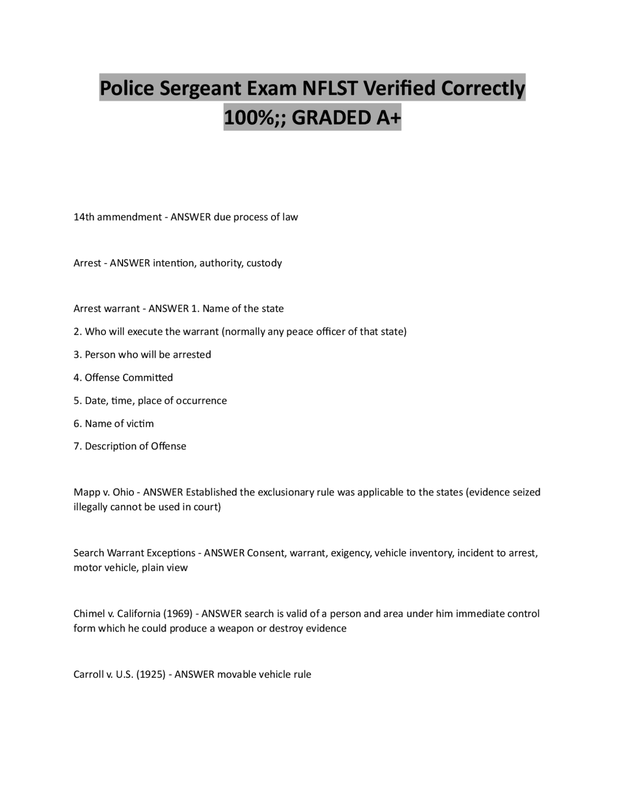 Police Sergeant Exam NFLST Verified Correctly 100%;; GRADED A+ | Exams ...