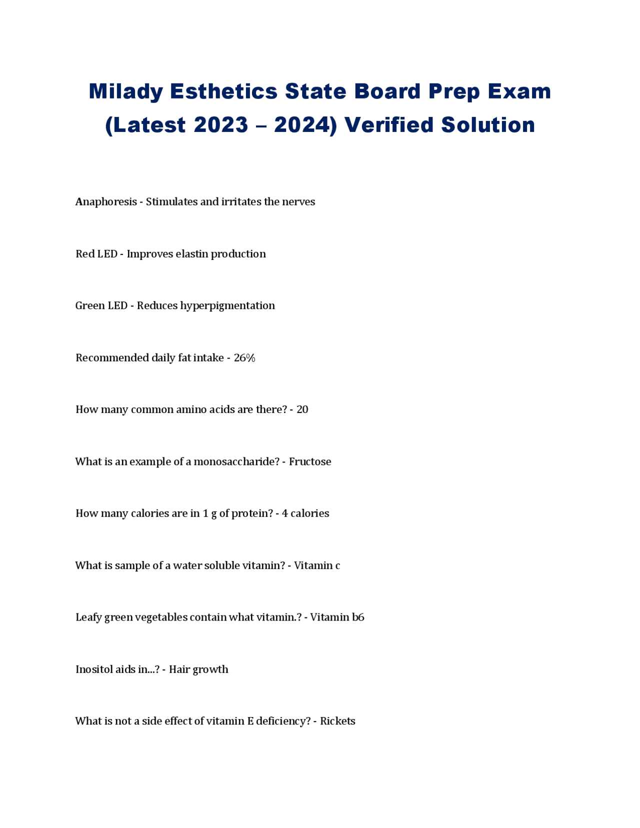 Milady Esthetics State Board Prep Exam (Latest 2023 – 2024) Verified ...