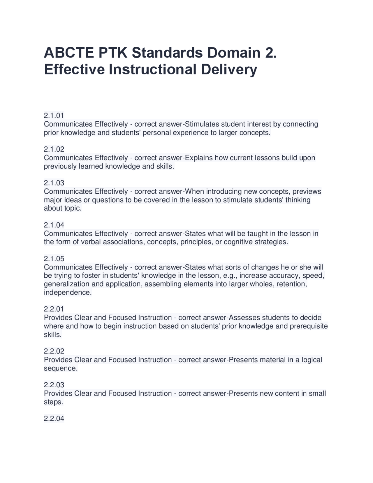 ABCTE PTK Standards Domain 2: Effective Instructional Delivery | Exams ...
