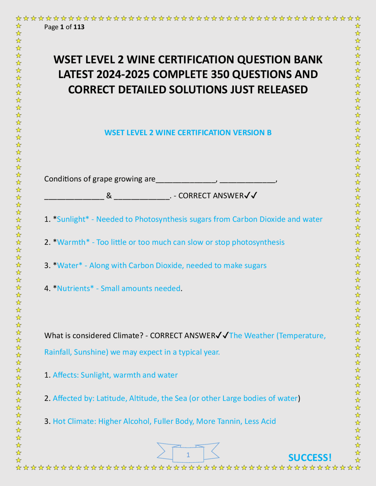 WSET Level 2 Wine Certification Question Bank: 2024-2025 Edition | Exams Nursing | Docsity