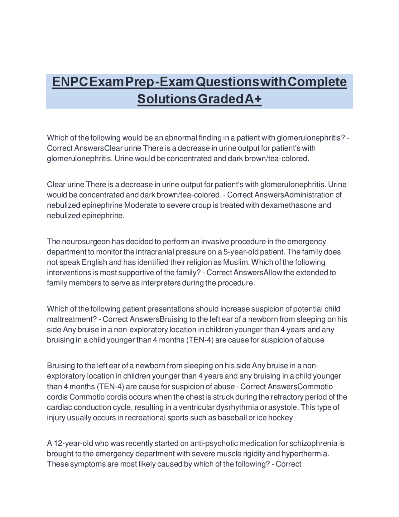 ENPC Exam Prep -Exam Questions with Complete Solutions Graded A+ ...