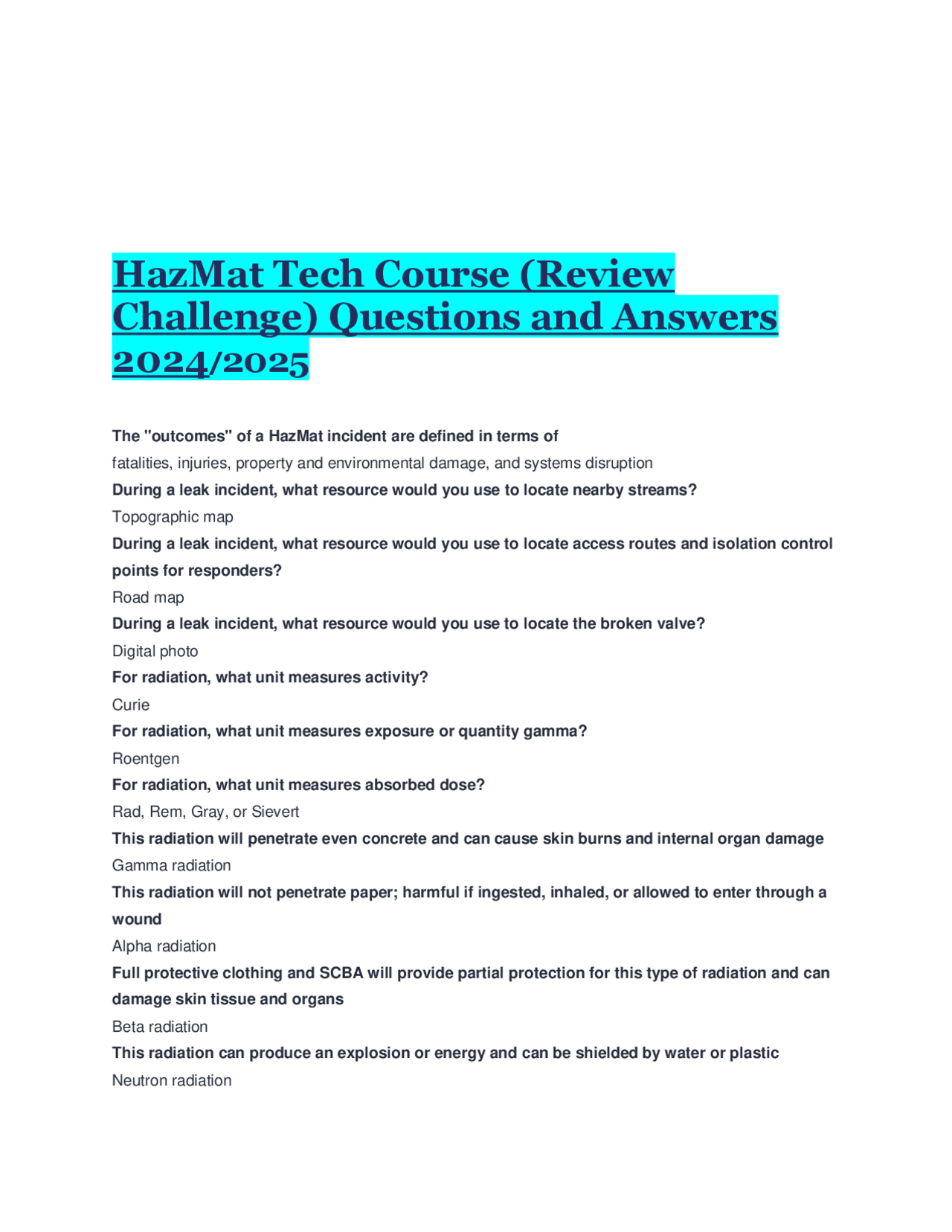HazMat Tech Course Review Challenge: Questions and Answers | Exams ...