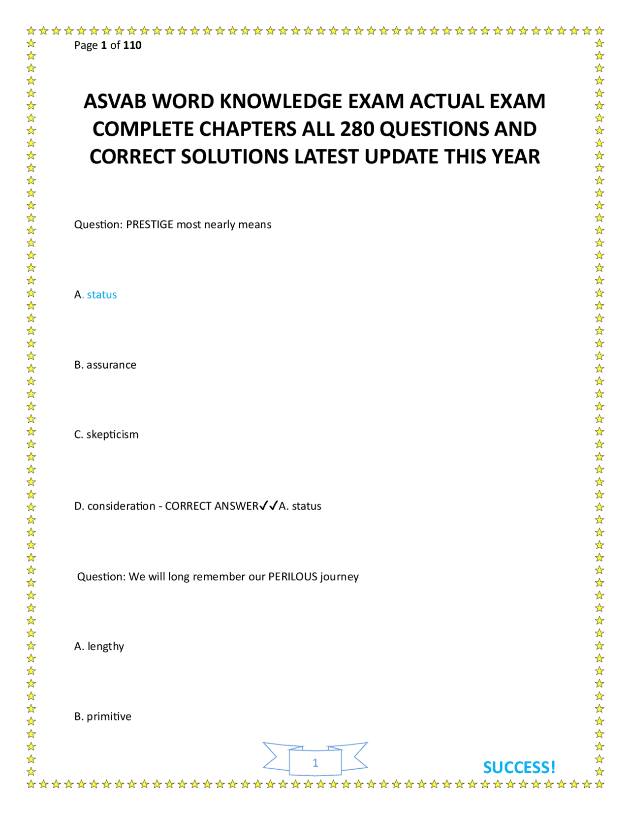 ASVAB Word Knowledge Exam: Practice Questions and Solutions | Exams ...