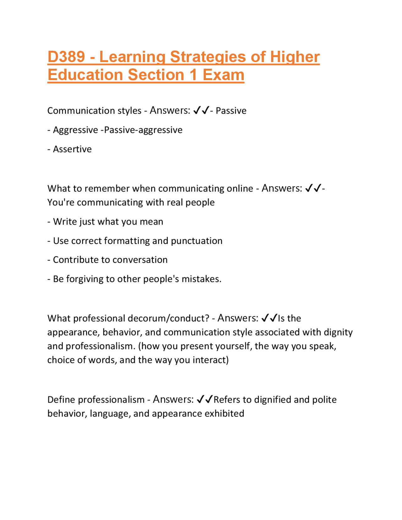 Learning Strategies for Higher Education: Exam Questions and Answers ...