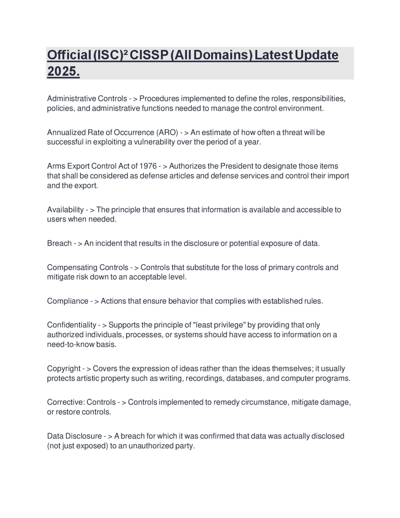 Official Isc ² Cissp All Domains Latest Update 2025 Exams High Entropy Alloys Docsity