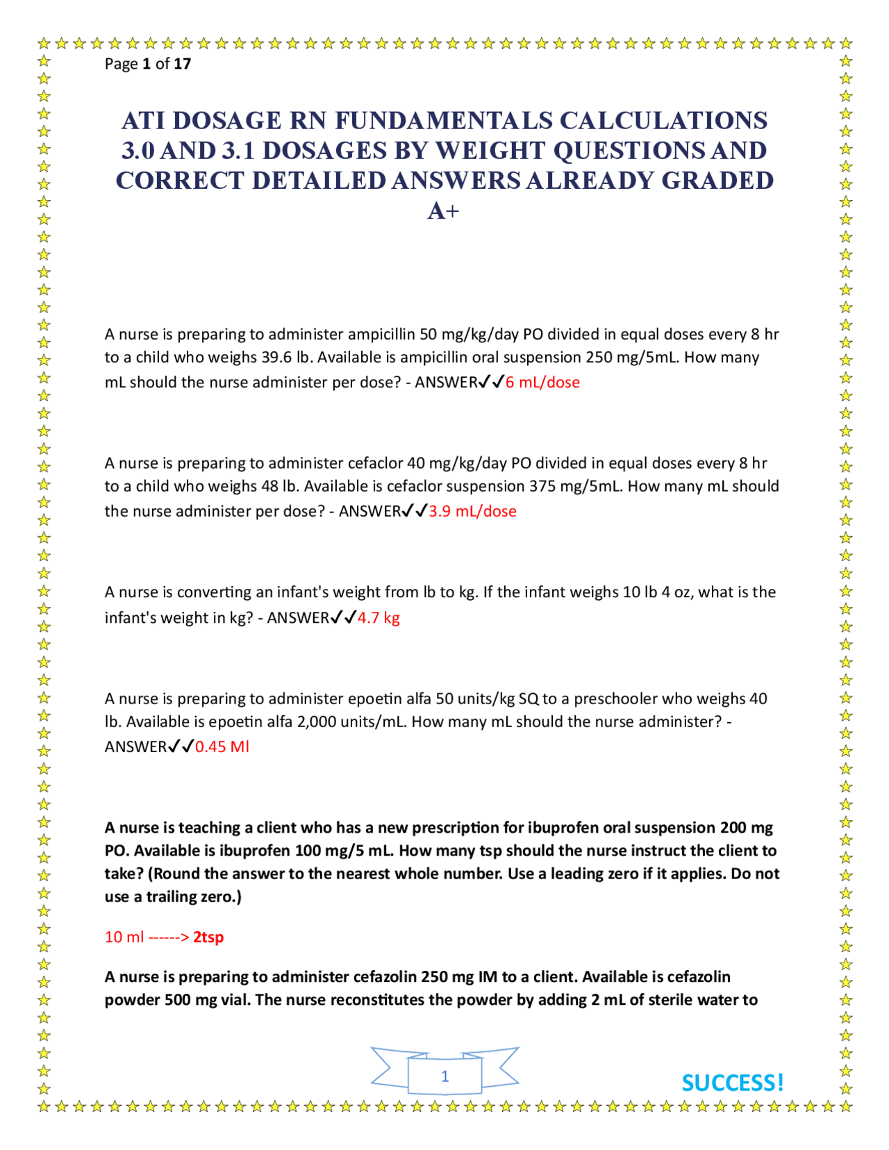 Dosage Calculations Practice: Questions and Answers | Exams Nursing ...