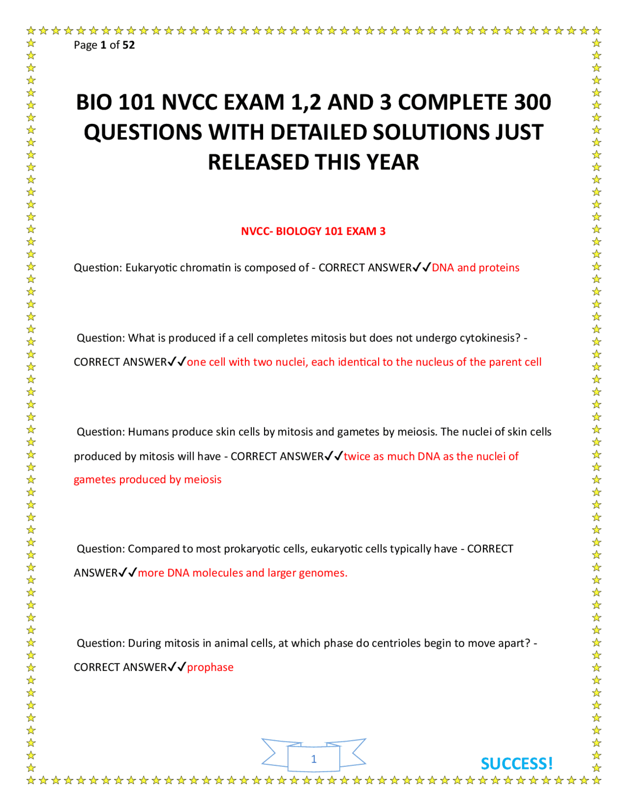 BIO 101 NVCC Exam 1, 2, and 3: Complete Questions and Solutions | Exams ...