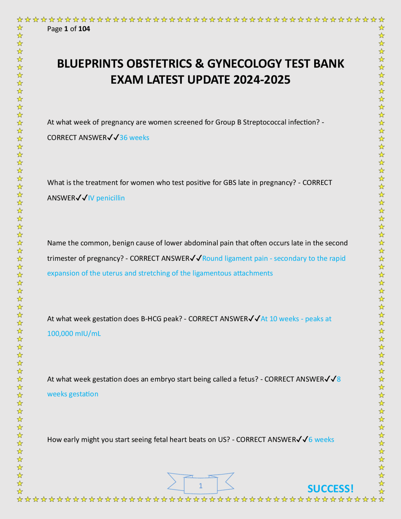 Obstetrics & Gynecology Test Bank: Questions and Answers for 2024-2025 ...