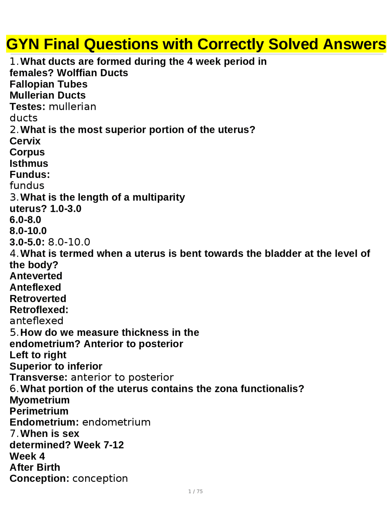 GYN Final Questions: Comprehensive Review of Female Reproductive System ...