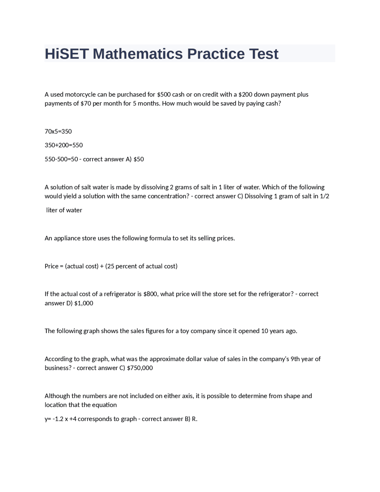 HiSET Mathematics Practice Test: A Comprehensive Guide to Problem ...