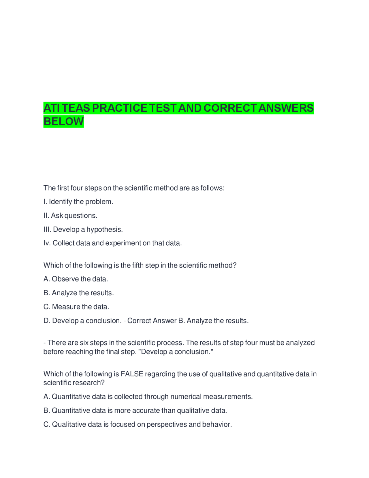 Practice Test: Biology and Chemistry Fundamentals | Exams Nursing | Docsity