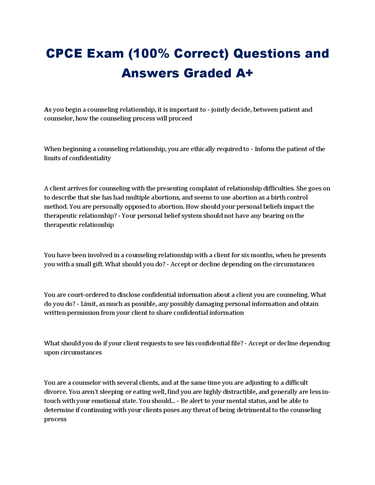 CPCE Exam Questions and Answers: A Comprehensive Guide to Counseling ...