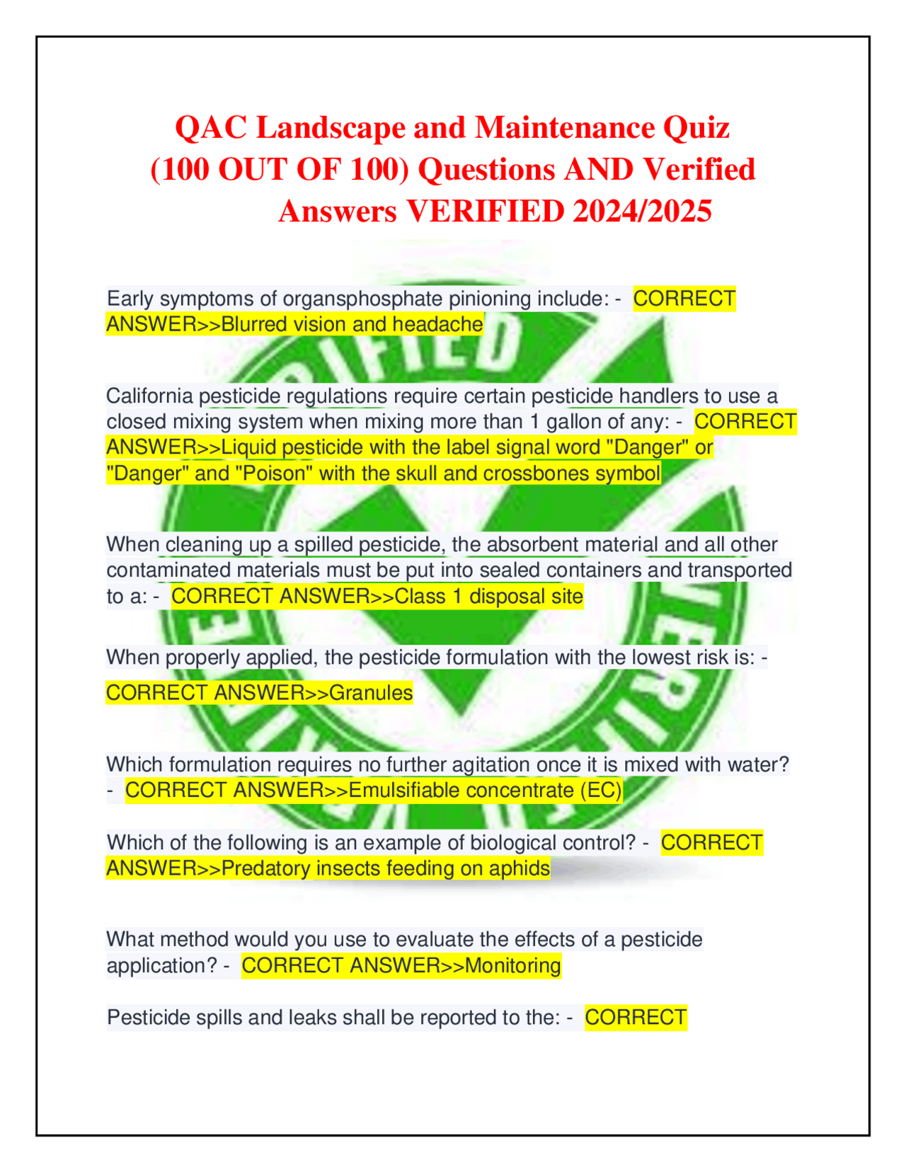 QAC Landscape and Maintenance Quiz (100 OUT OF 100) Questions AND ...