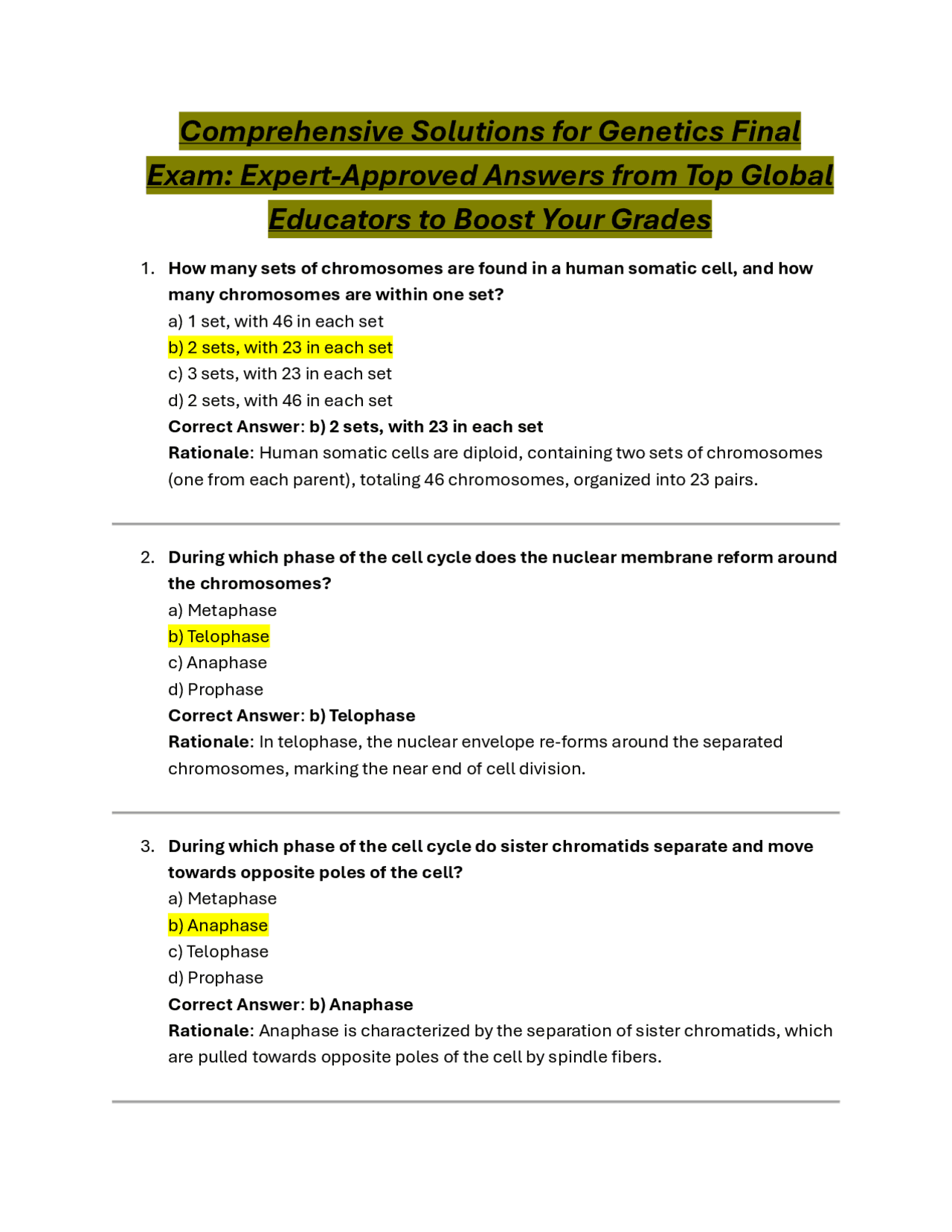 Comprehensive Solutions for Genetics Final Exam: Expert-Approved ...