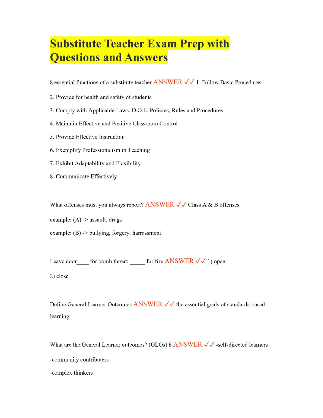 Substitute Teacher Exam Prep with Questions and Answers | Exams ...