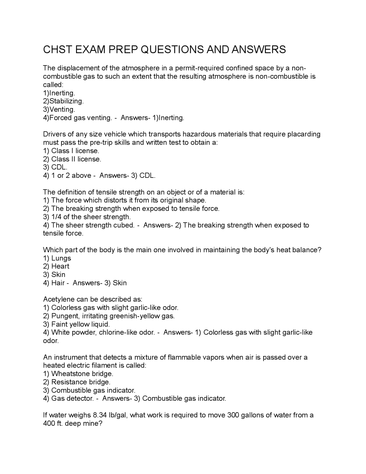 CHST Exam Prep Questions and Answers: Safety and Emergency Response ...
