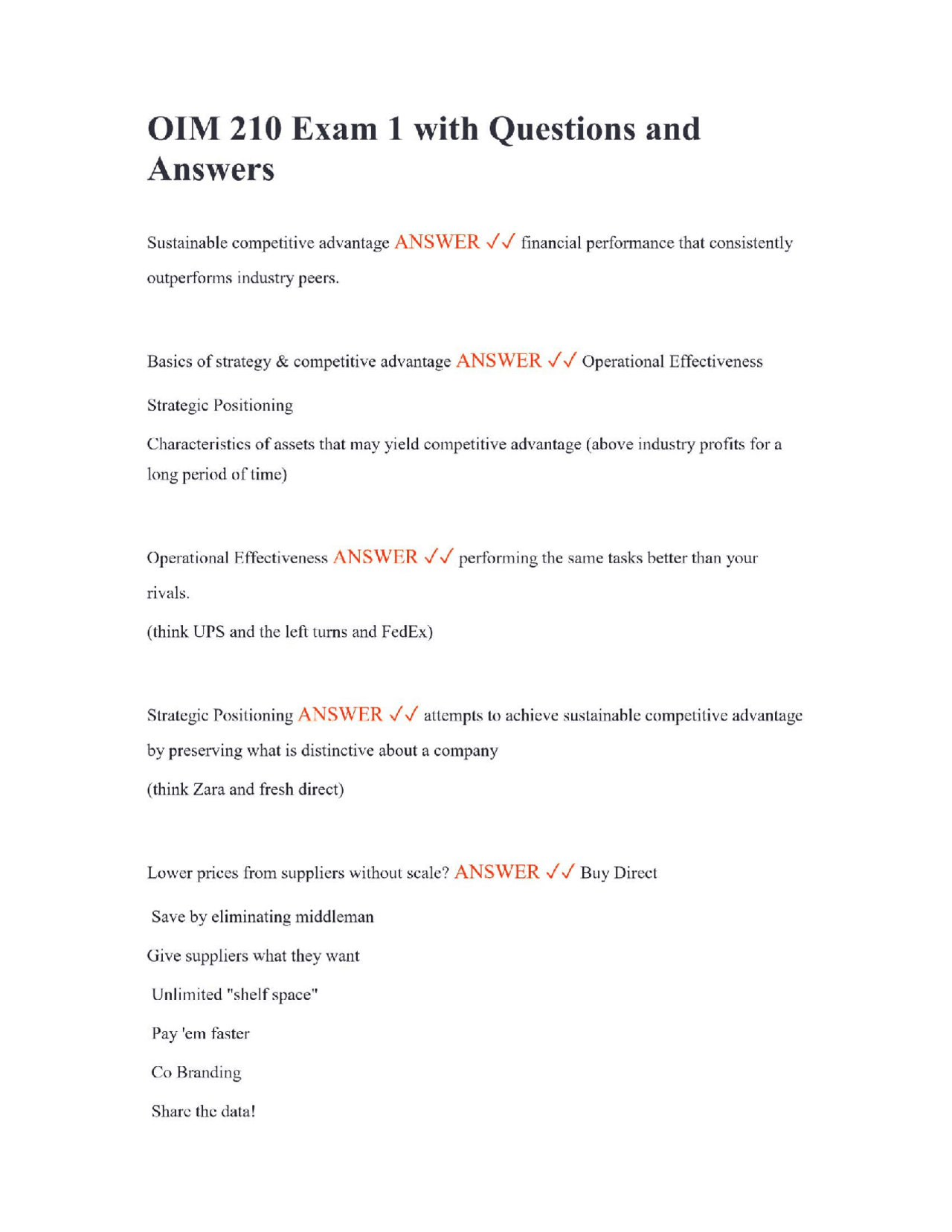 OIM 210 Exam 1 with Questions and Answers | Exams Business ...