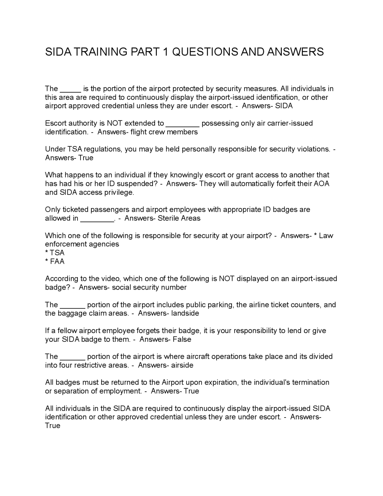 SIDA Training Part 1: Questions and Answers | Exams Social Sciences ...