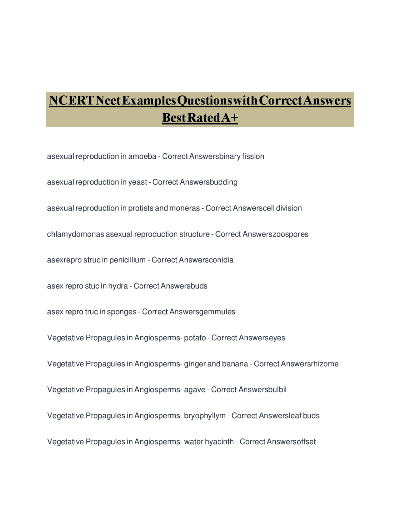 NCERT NEET Examples: Asexual, Sexual Reproduction & Genetics | Exams ...